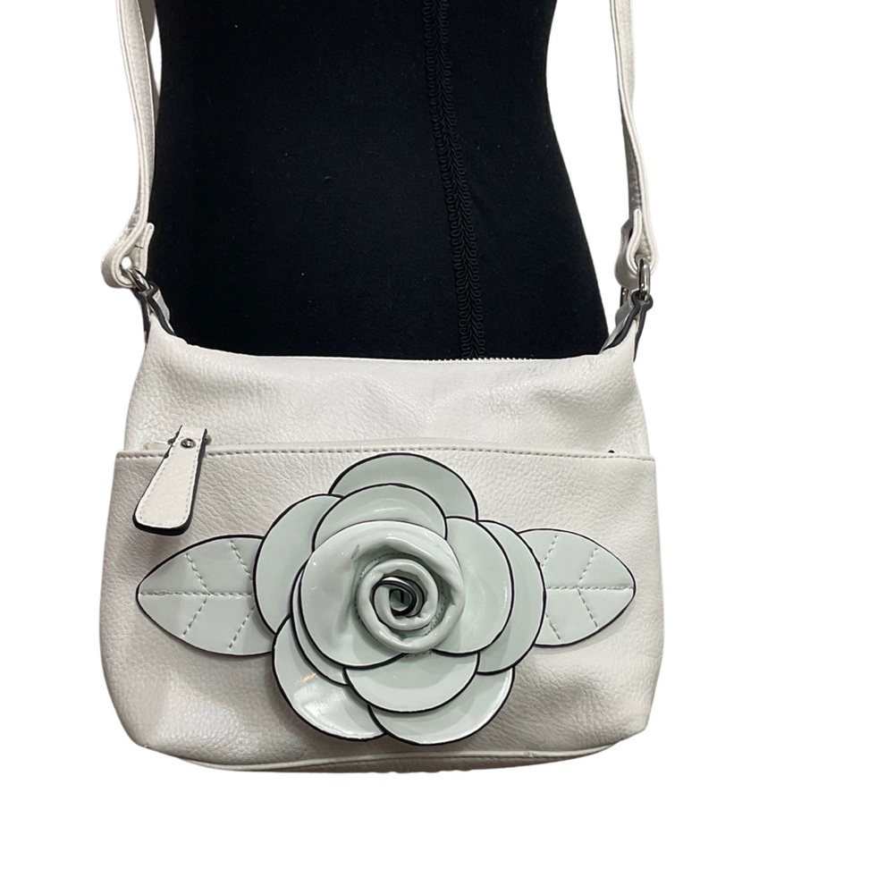 Sharif White Leather Crossbody With Rose - Gem